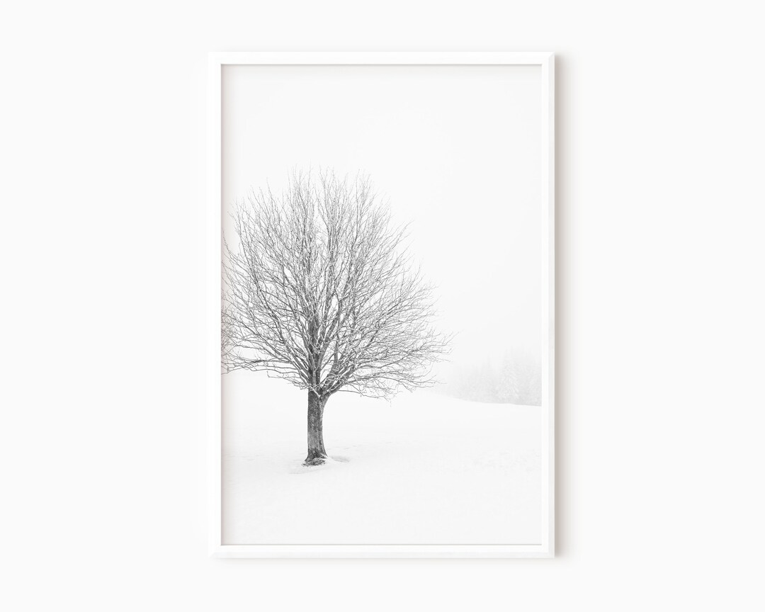 Black and White Tree Print | Digital Winter Landscape Art | Instant ...