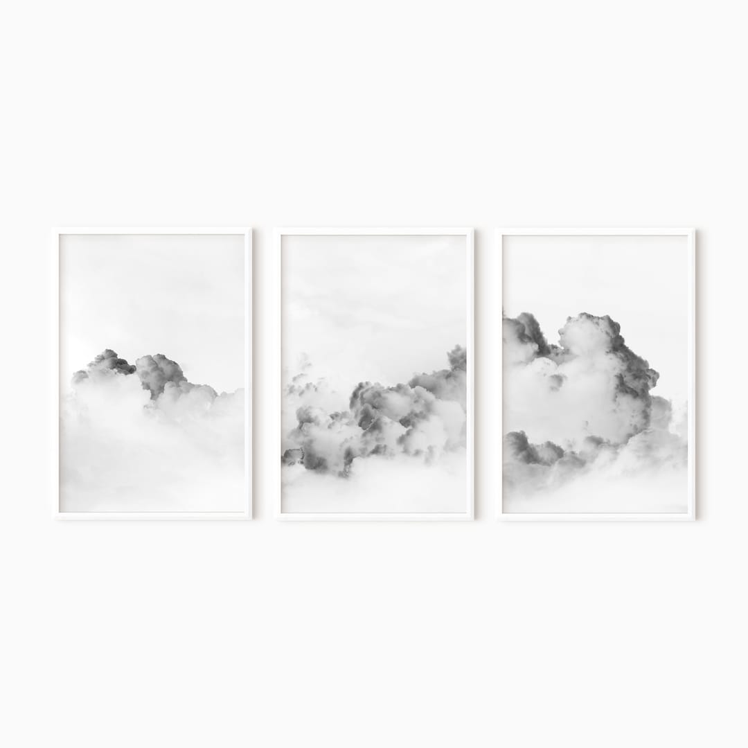 Cloud Print Set of 3 Prints | Black and White Abstract Art PRINTABLE ...