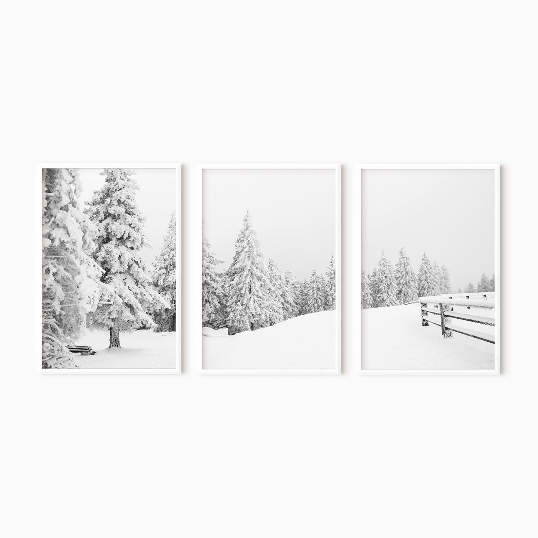 Snowy Landscape Set of 3 Prints | Winter Scene Printable | Ski Lodge ...