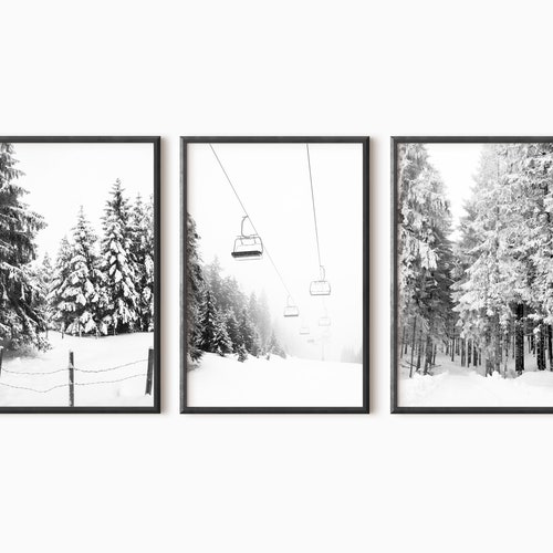 Set of 2 Ski Lift Prints Printable Winter Chalet Decor Snowy - Etsy