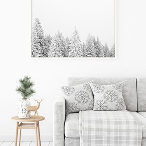 Winter Forest Print Christmas Wall Art Snow Covered Pine Trees ...