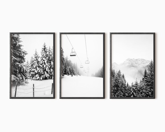Winter Print Set of 3 Ski Prints Mountain Print Snowy Forest | Etsy