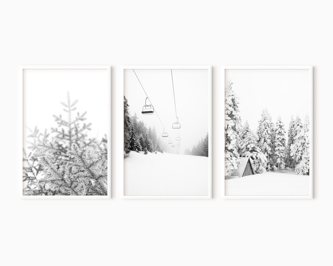 Set of 3 Ski Prints Snowy Pine Tree Printable Print Set - Etsy