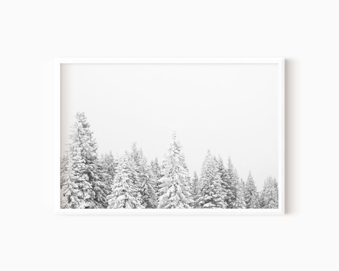 Winter Forest Print Christmas Wall Art Snow Covered Pine Trees ...