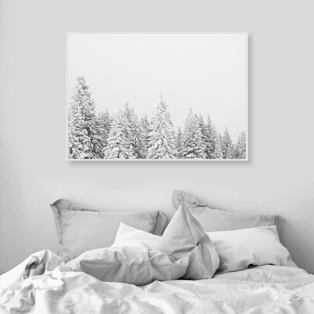 Winter Forest Print Christmas Wall Art Snow Covered Pine Trees | Etsy