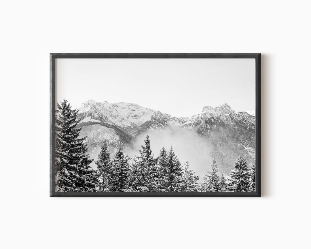 Mountain Print Digital Download | Printable Snowy Forest Print ...