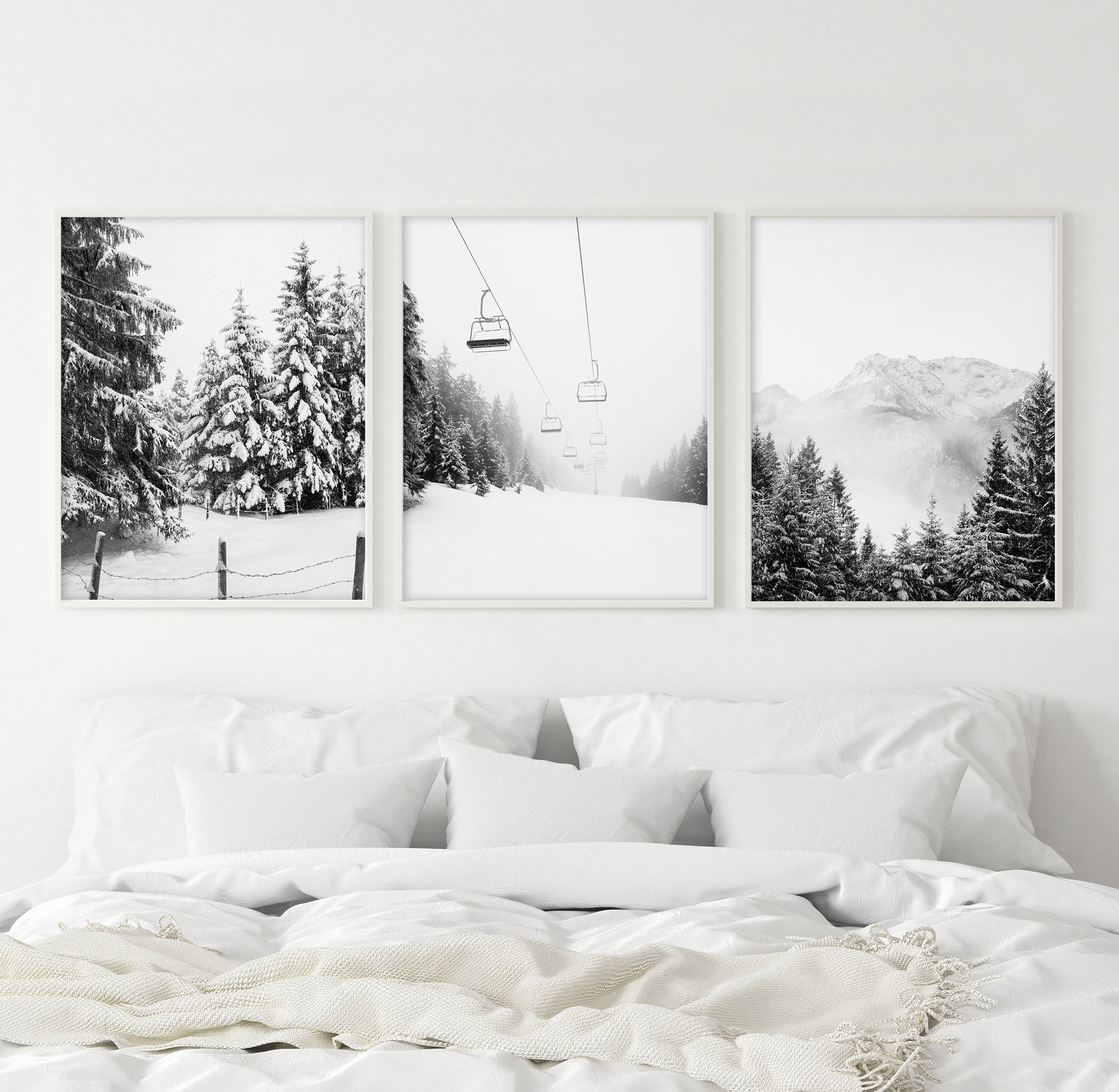 Winter Print Set of 3 Ski Prints Mountain Print Snowy Forest | Etsy