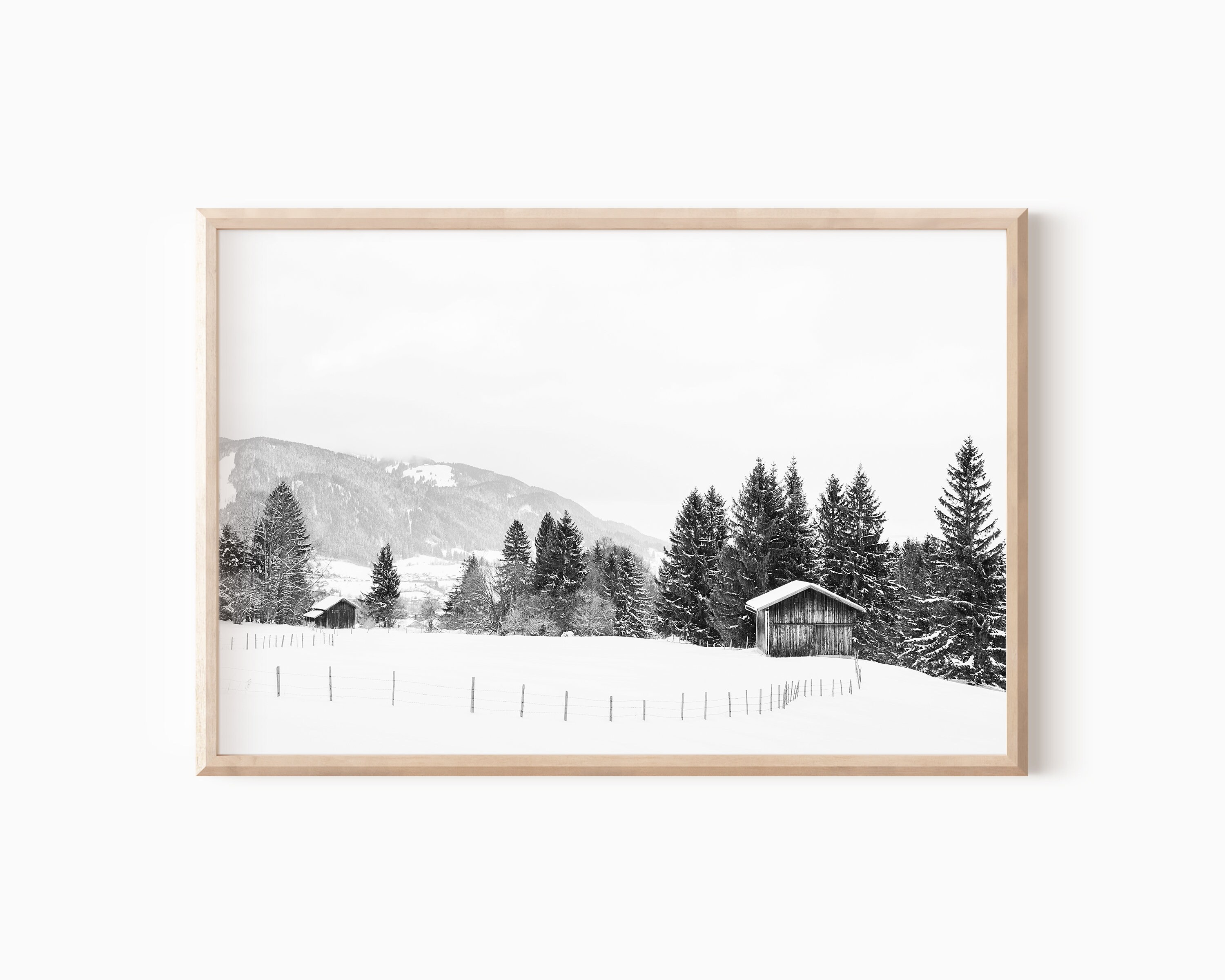 Ski Lodge Print Printable Mountain Landscape Winter Art - Etsy