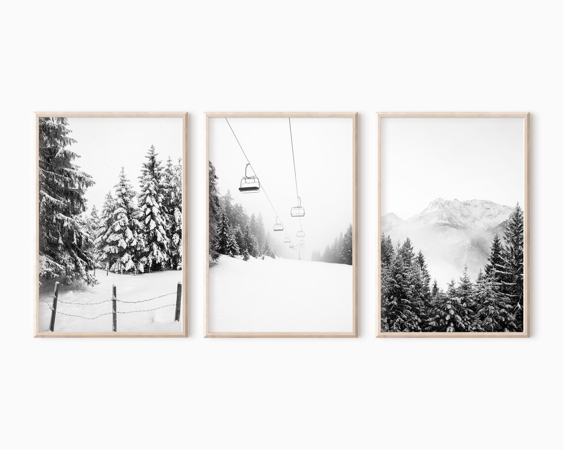 Winter Print Set of 3 Ski Prints Mountain Print Snowy Forest - Etsy Canada