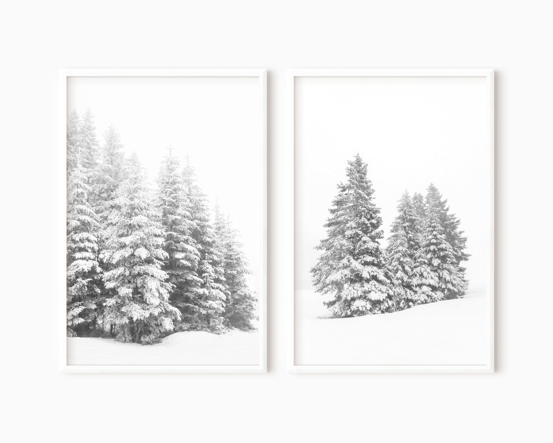 Winter Forest Set of 2 Prints | Printable Snowy Pine Trees | Digital ...