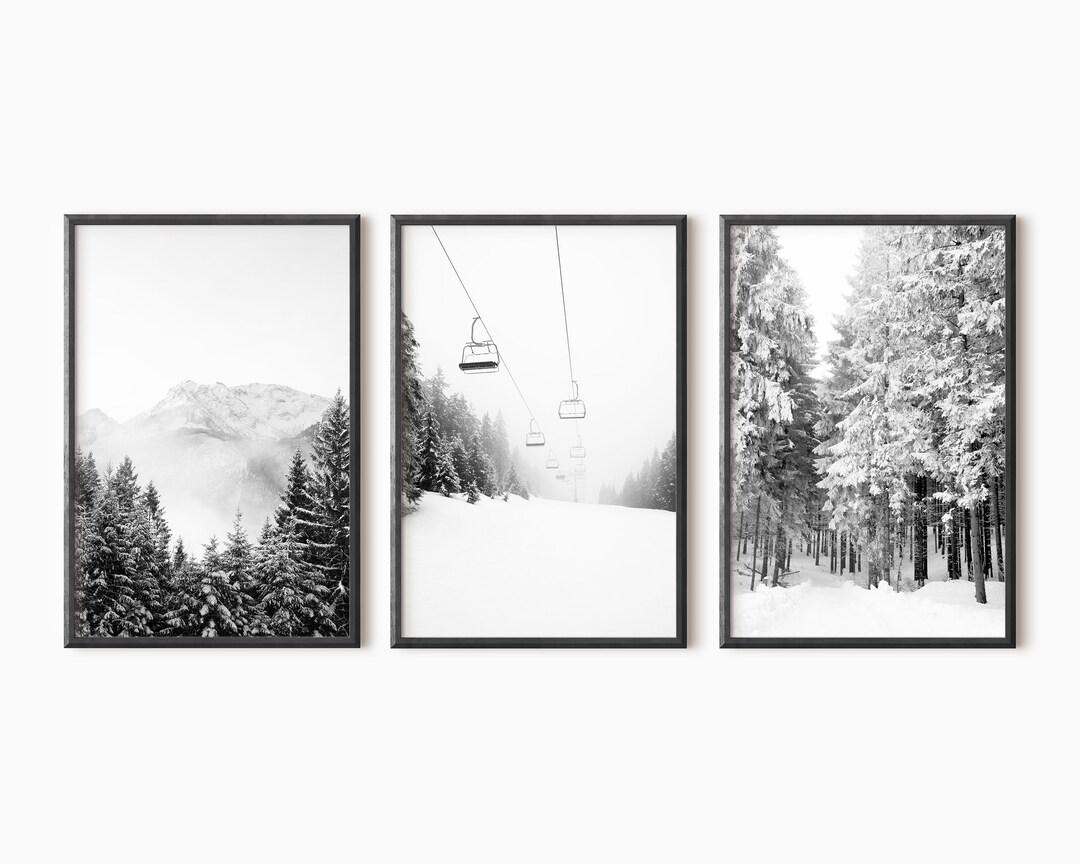Winter Set of 3 Prints Snow Covered Trees Ski Lift Print - Etsy