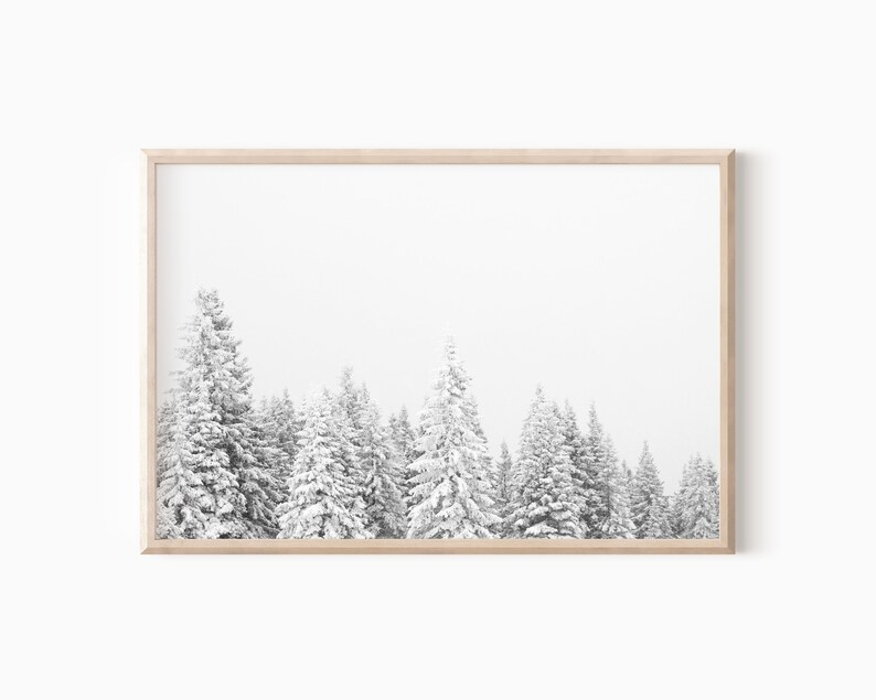 Winter Forest Print Christmas Wall Art Snow Covered Pine Trees | Etsy
