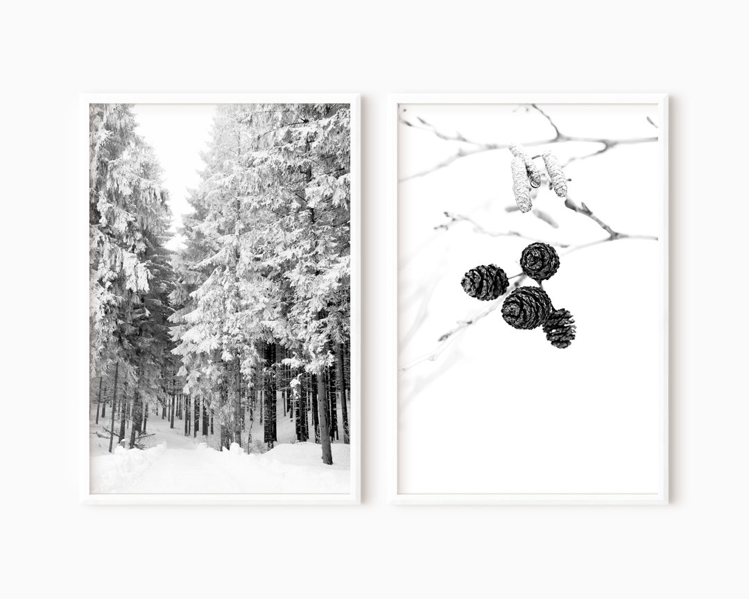 Winter Scene Set of 2 Prints Snowy Forest Winter Wall Art Downloadable ...
