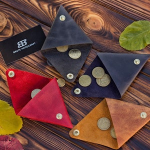 Personalized Leather Coin Pouch Change Purse Triangle Coin - Etsy