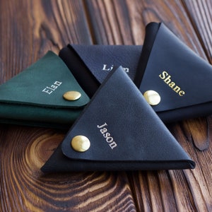 Personalized Leather Coin Pouch Change Purse Triangle Coin - Etsy
