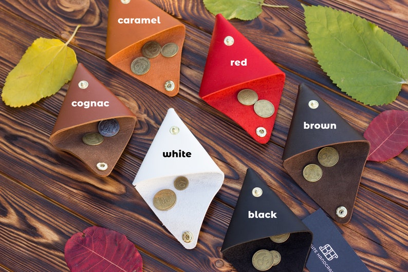 Personalized leather change purse triangle coin holder coin | Etsy