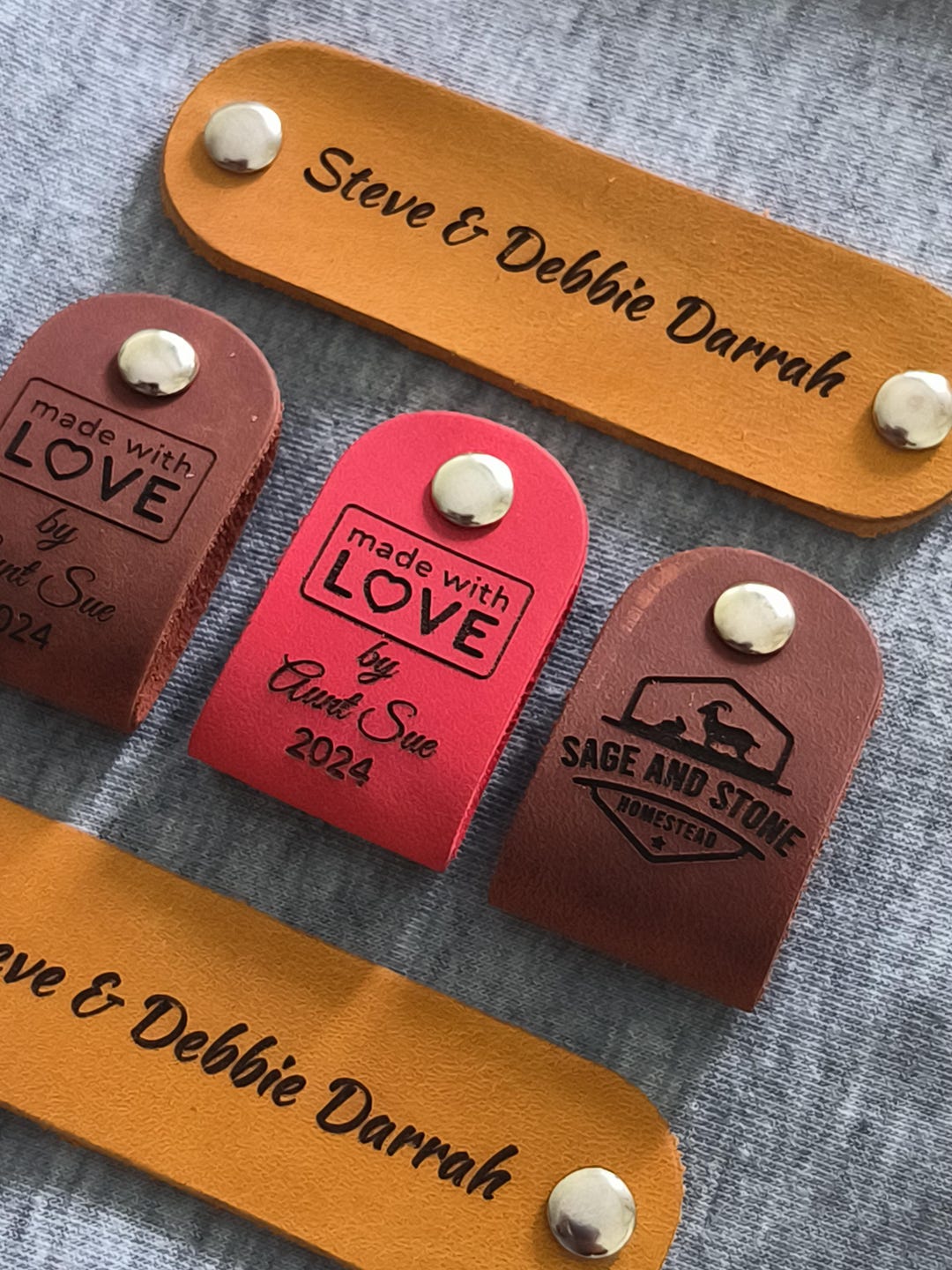 Personalized 3 X 0.85" Full-grain Leather Labels With Rivets, Laser ...