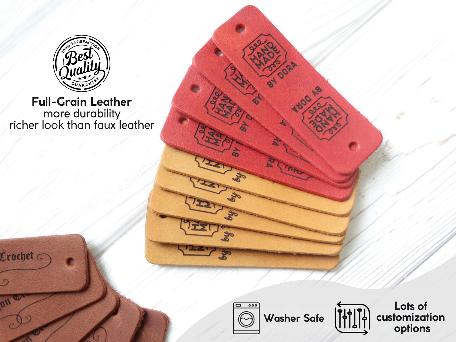 Personalized Full-grain Leather Labels With Rivets for Handmade Items ...