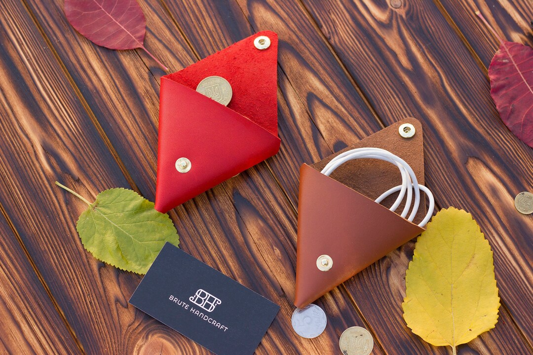 Personalized Leather Change Purse Triangle Coin Holder Coin - Etsy