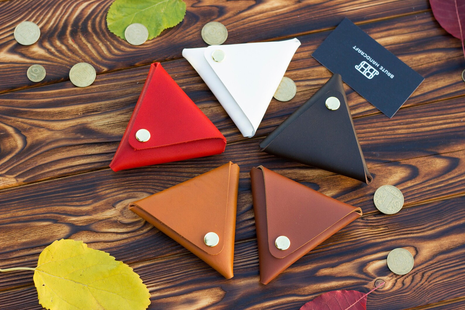 Personalized leather change purse triangle coin holder coin | Etsy