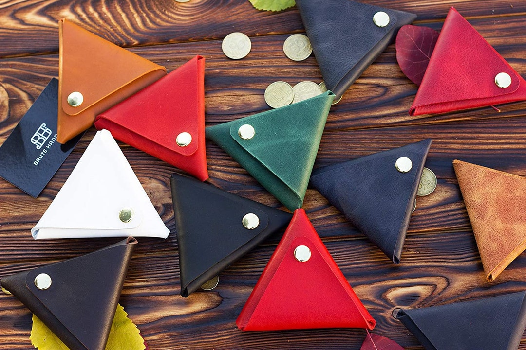 Personalized Leather Coin Pouch Change Purse Triangle Coin - Etsy