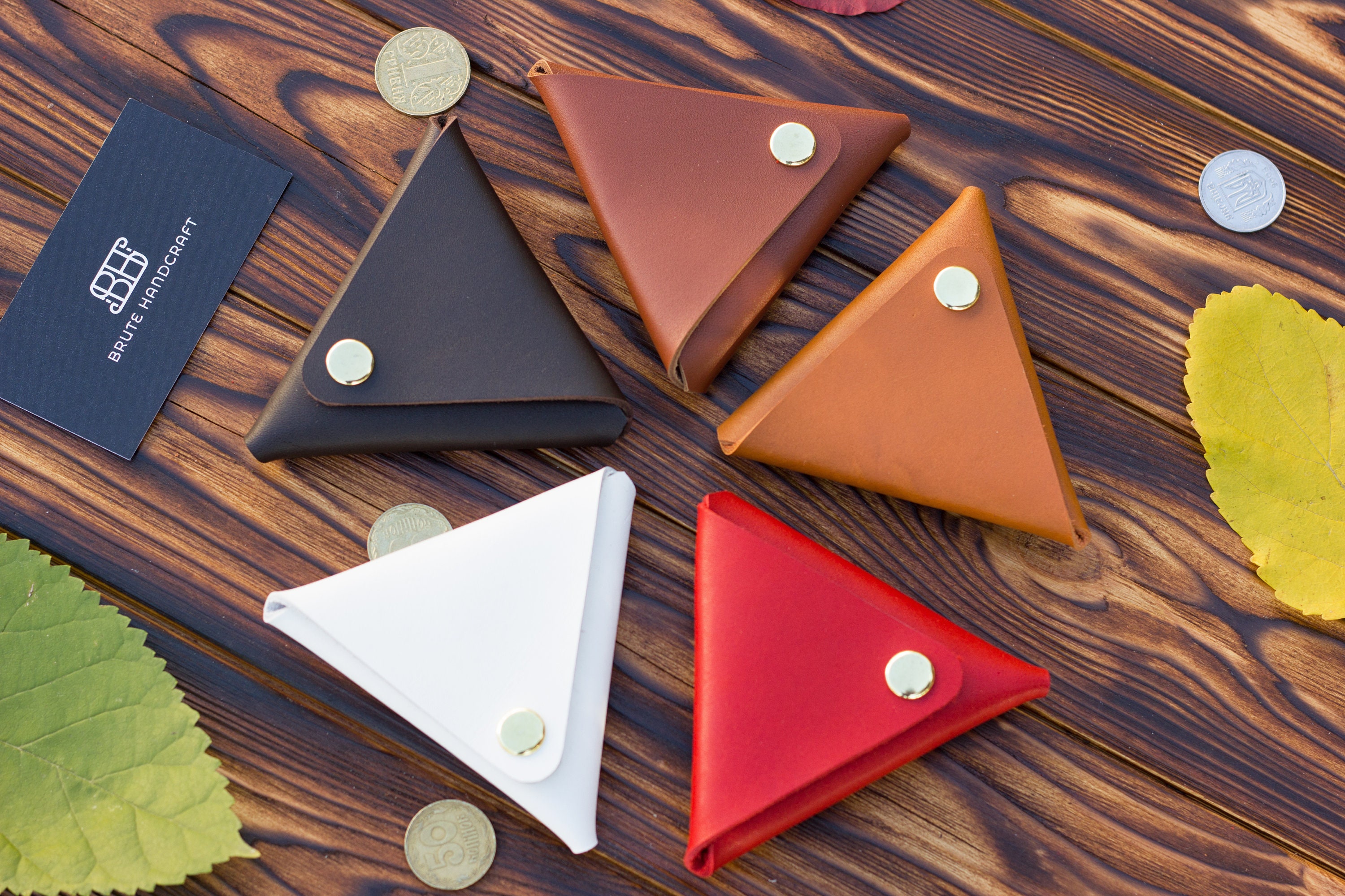 Personalized leather change purse triangle coin holder coin | Etsy