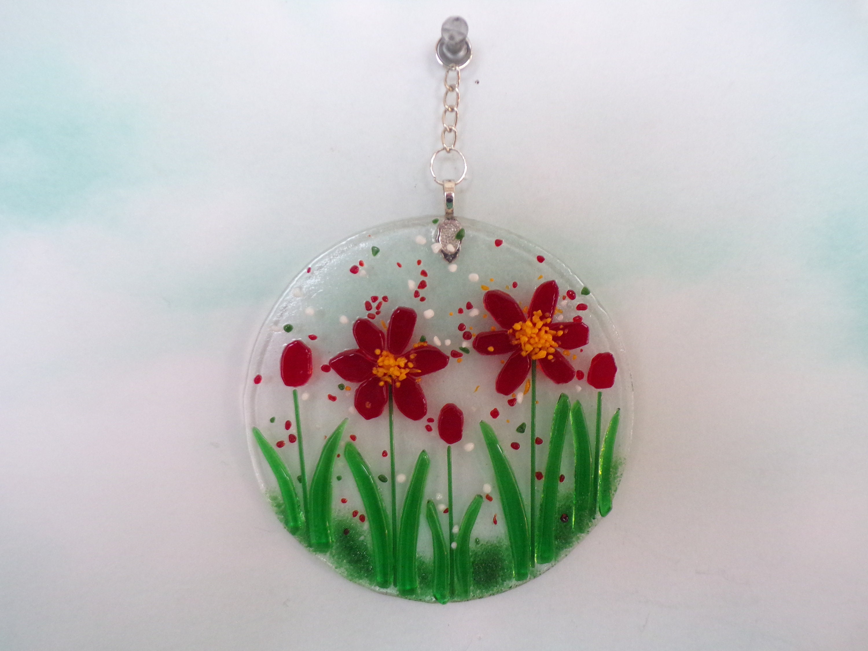 Red Floral Glass Sun Catcher - Etsy
