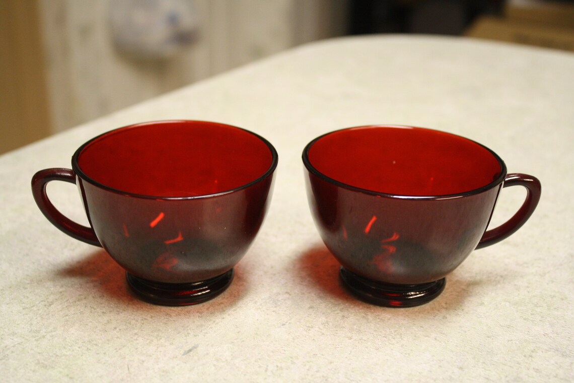Vintage Ruby Red Coffee/tea Cups - Etsy