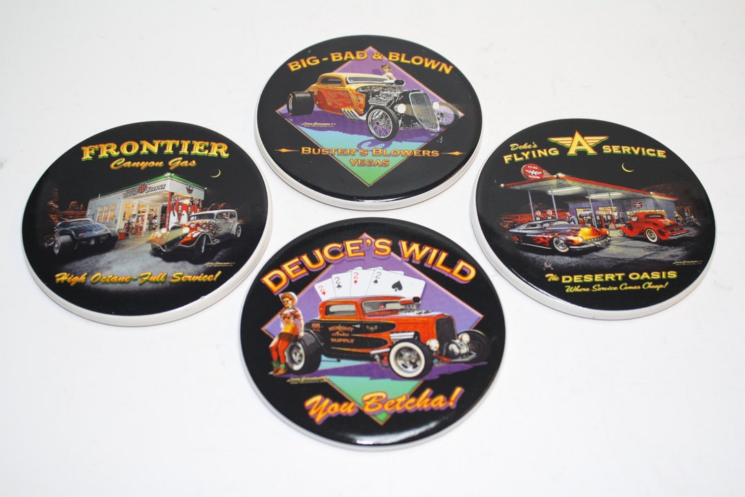 Retro Hot Rod Bar Coasters Designed by Larry Grossman - Etsy