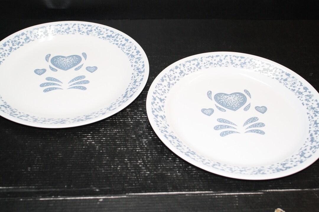 Corelle 'blue Hearts' Dinner Plates - Etsy