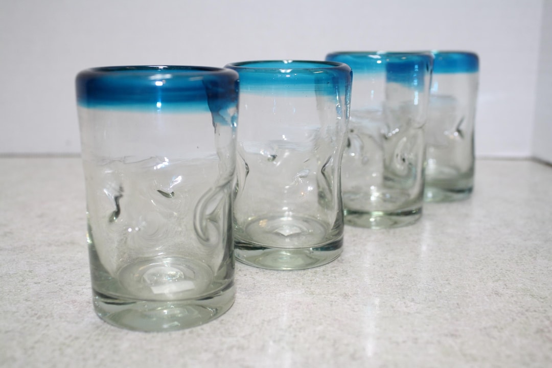 Hand Blown Blue Rim Dimple Designed Mexican Shot Glasses - Etsy
