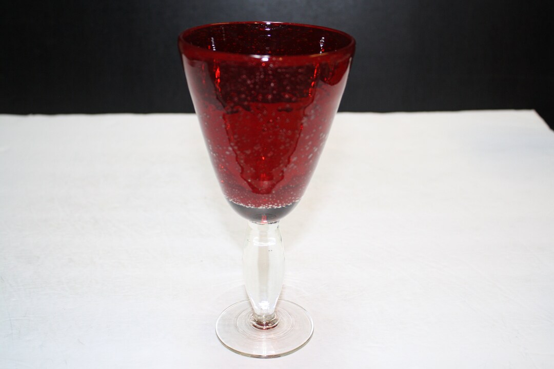 Large Ruby Red Handblown Goblet W/flared Rim and Bubble Design - Etsy
