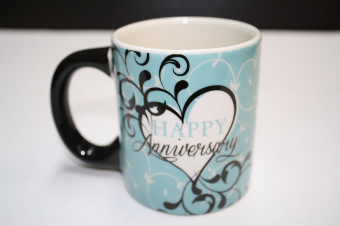 Happy Anniversary Teal/white Coffee/tea Mug - Etsy