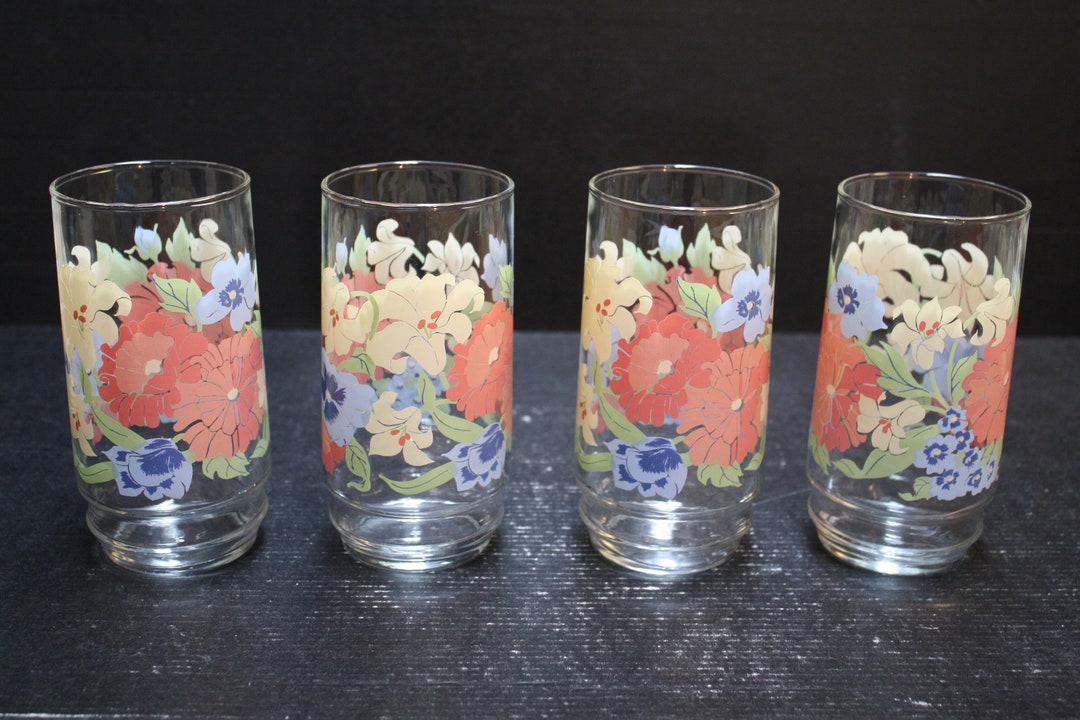 Vintage Floral Water/iced Tea Glasses - Etsy