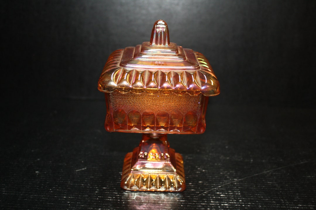 Jeanette Glass Irredescent Marigold Wedding Box W/lid - Etsy