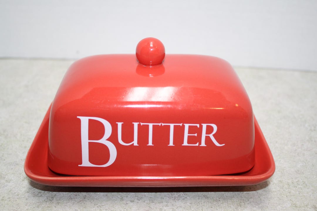 The Old Pottery Company Red Ceramic Butter Dish W/lid - Etsy