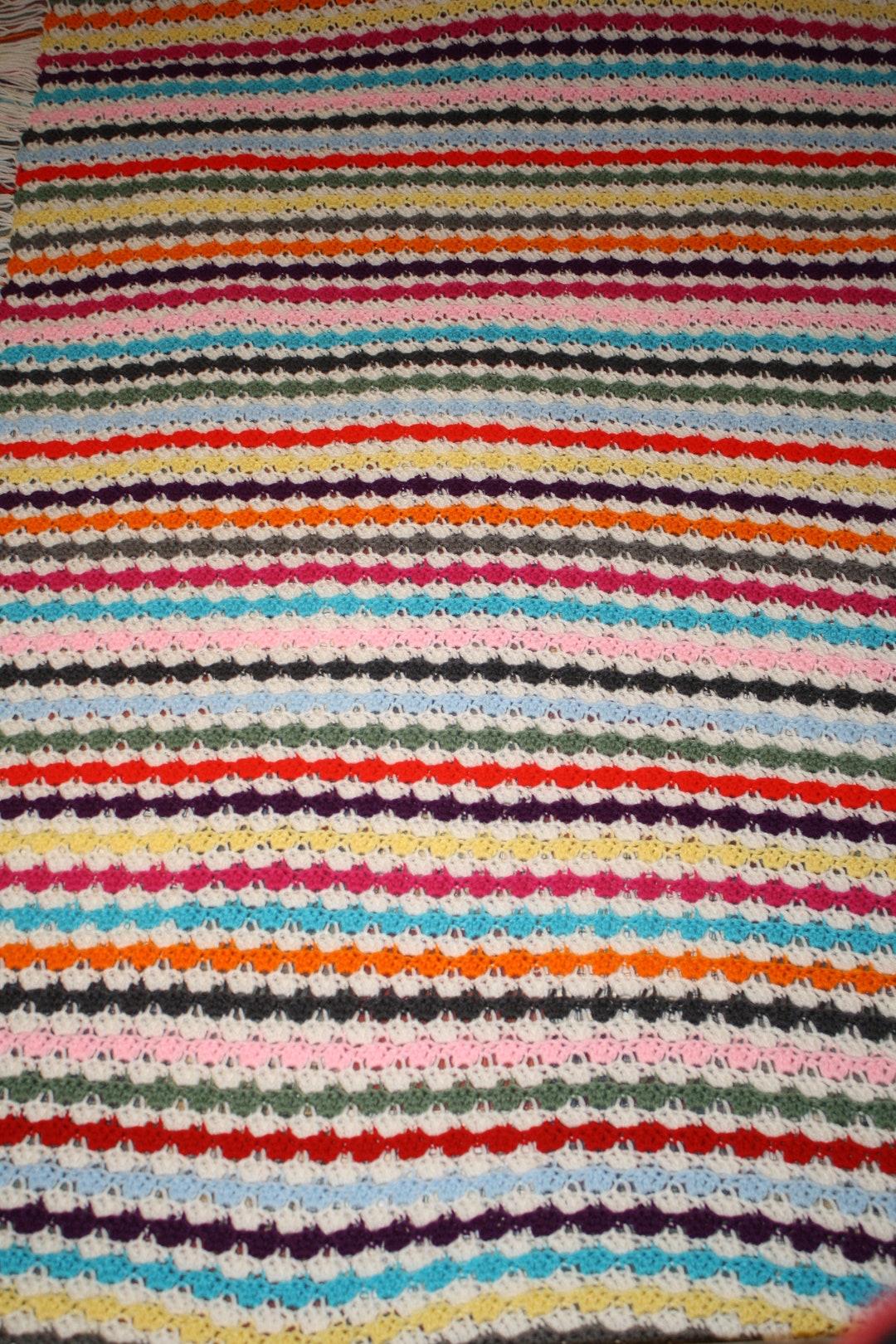 Handcrafted Rainbow/cream Colored Fringe Afghan - Etsy