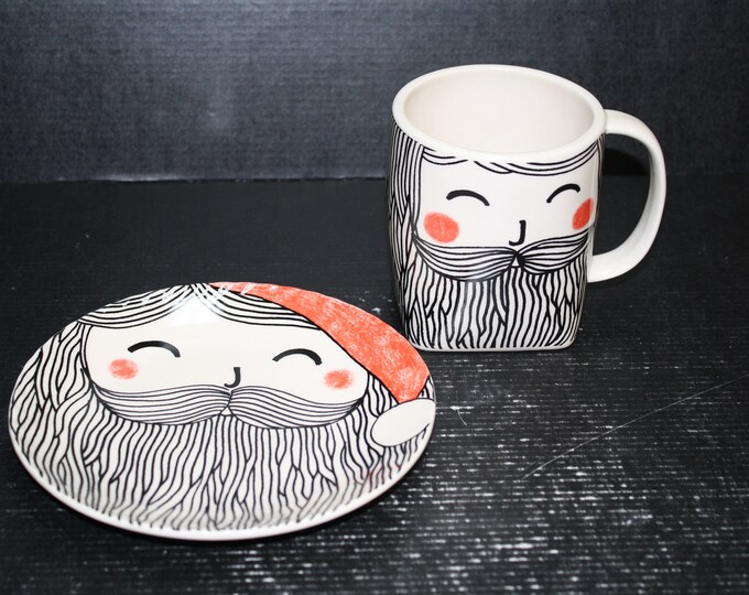 Kristina Saywell 'happy Santa Face' Plate & Mug Set Made for ...