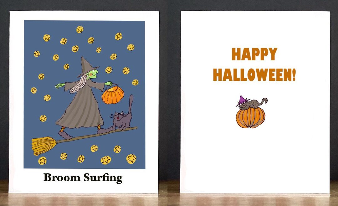 Halloween Card: Broom Surfing new Version - Etsy