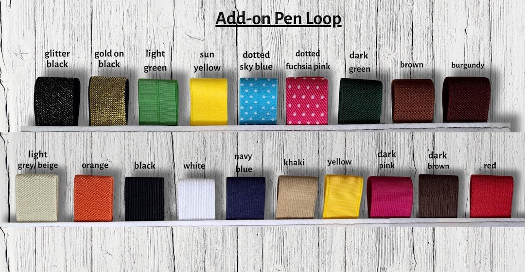 Notebook Cover Pen Loop Add-on: 1" Elastic, Multiple Colors, Sewed to ...