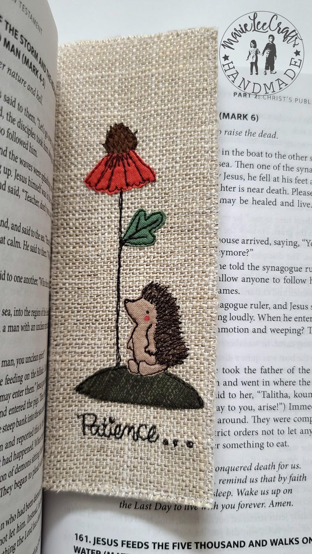 Hedgehog Fabric Bookmark, Beige Canvas Appliques Raw Edges Bookmark ...