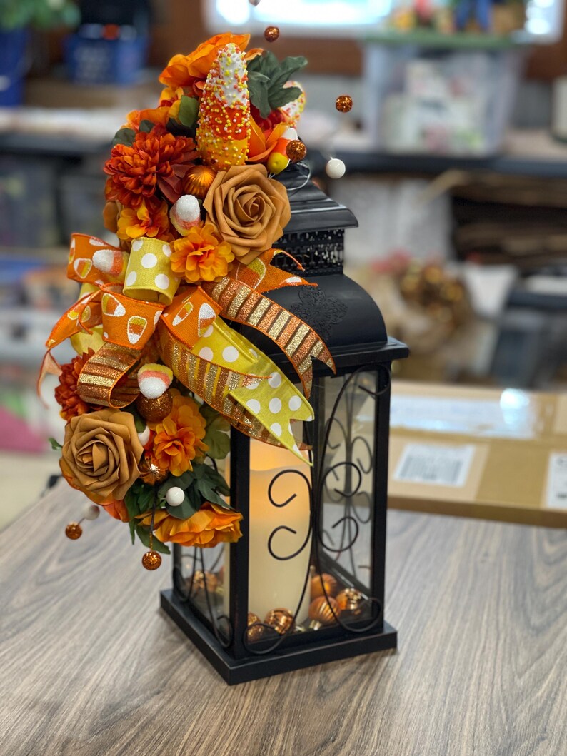 Halloween Candy Corn Lantern Swag, Fall Floral Table Runner, Seasonal ...