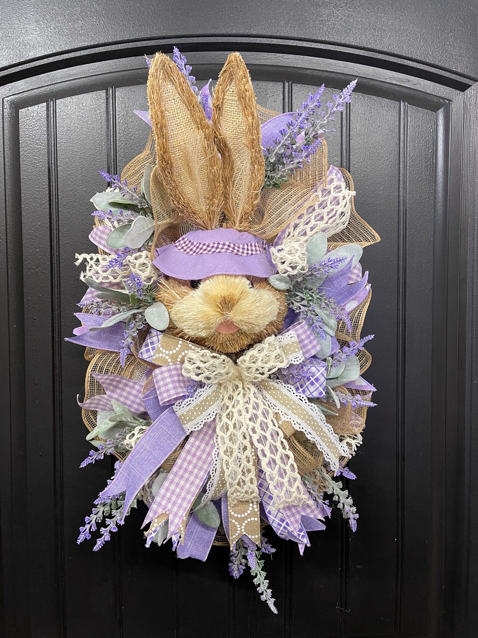 Lavender Spring Bunny Swag, Easter Rabbit Floral Wreath, Holiday Front ...