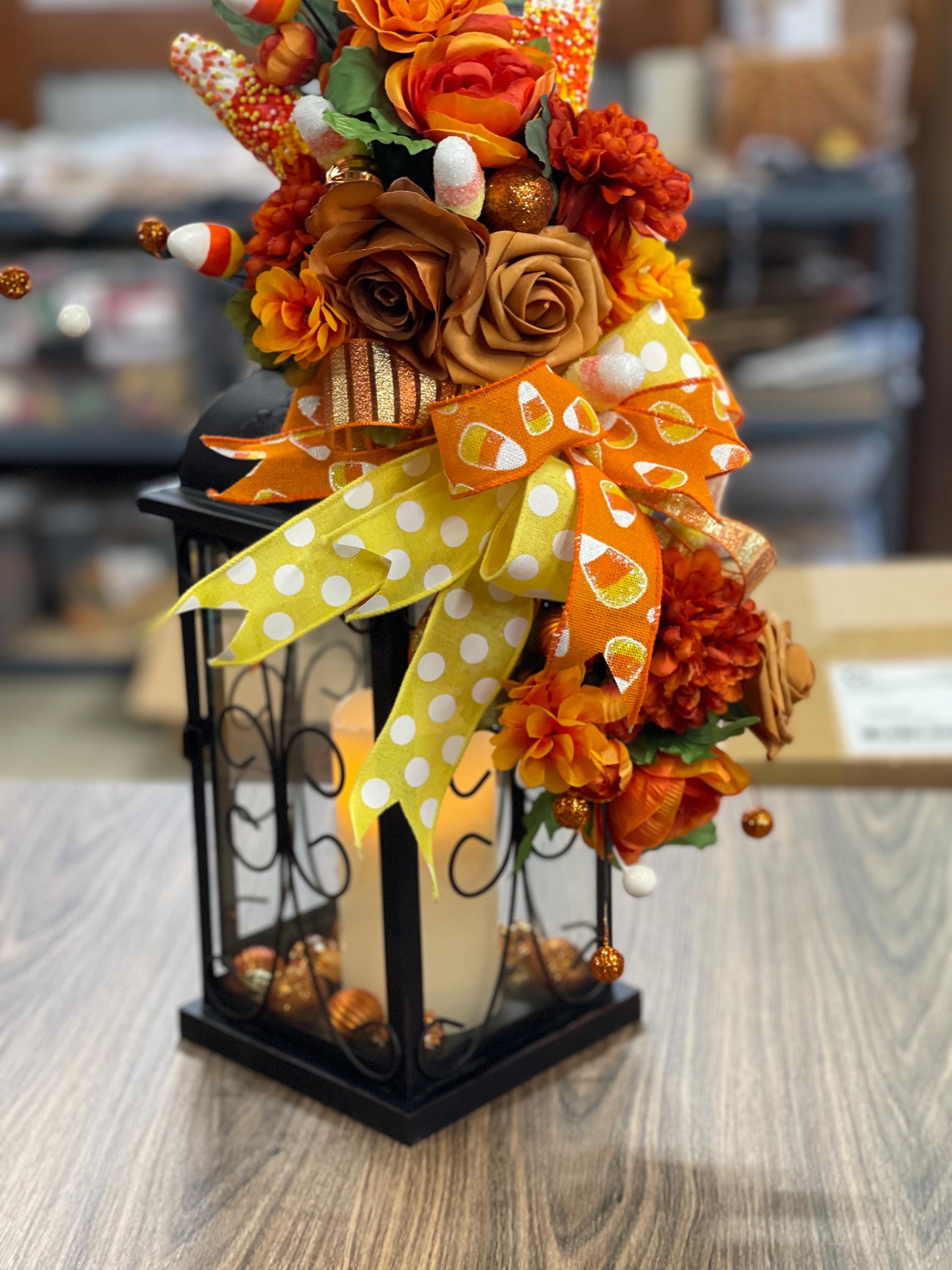 Halloween Candy Corn Lantern Swag, Fall Floral Table Runner, Seasonal ...