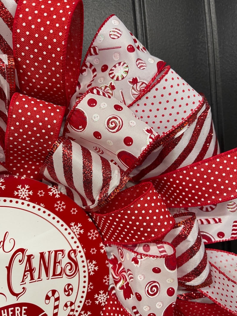 Candy Cane Christmas Ribbon Wreath, Winter Holiday Front Door Decor ...