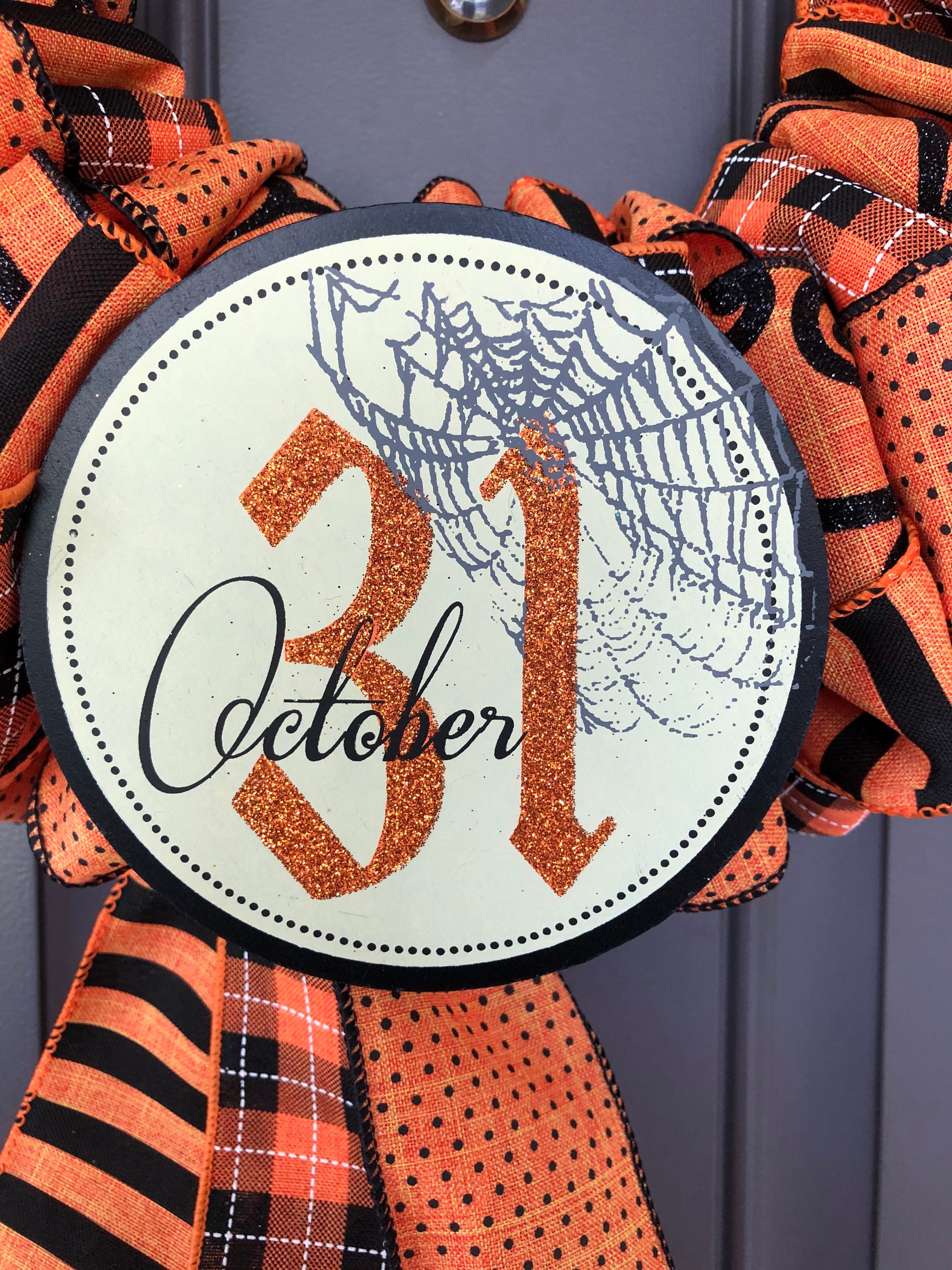 Halloween Ribbon Wreath, October 31st Front Door Décor, Trick or Treat ...