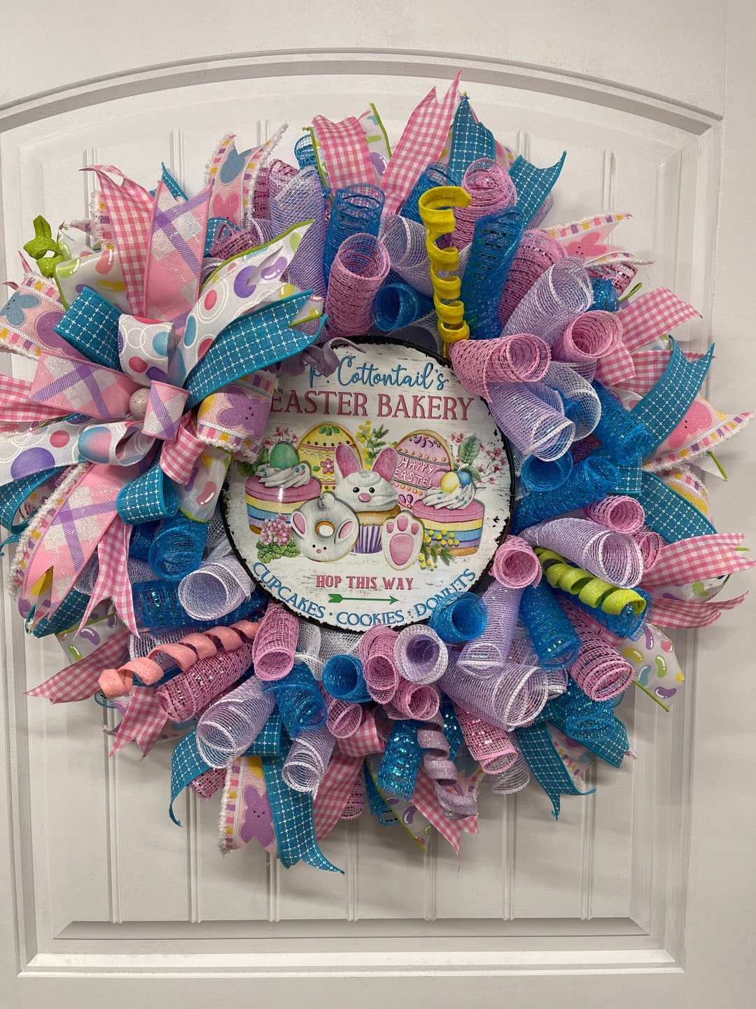 Easter Bunny Bakery Wreath, Spring Rabbit Front Door Decor, Seasonal ...