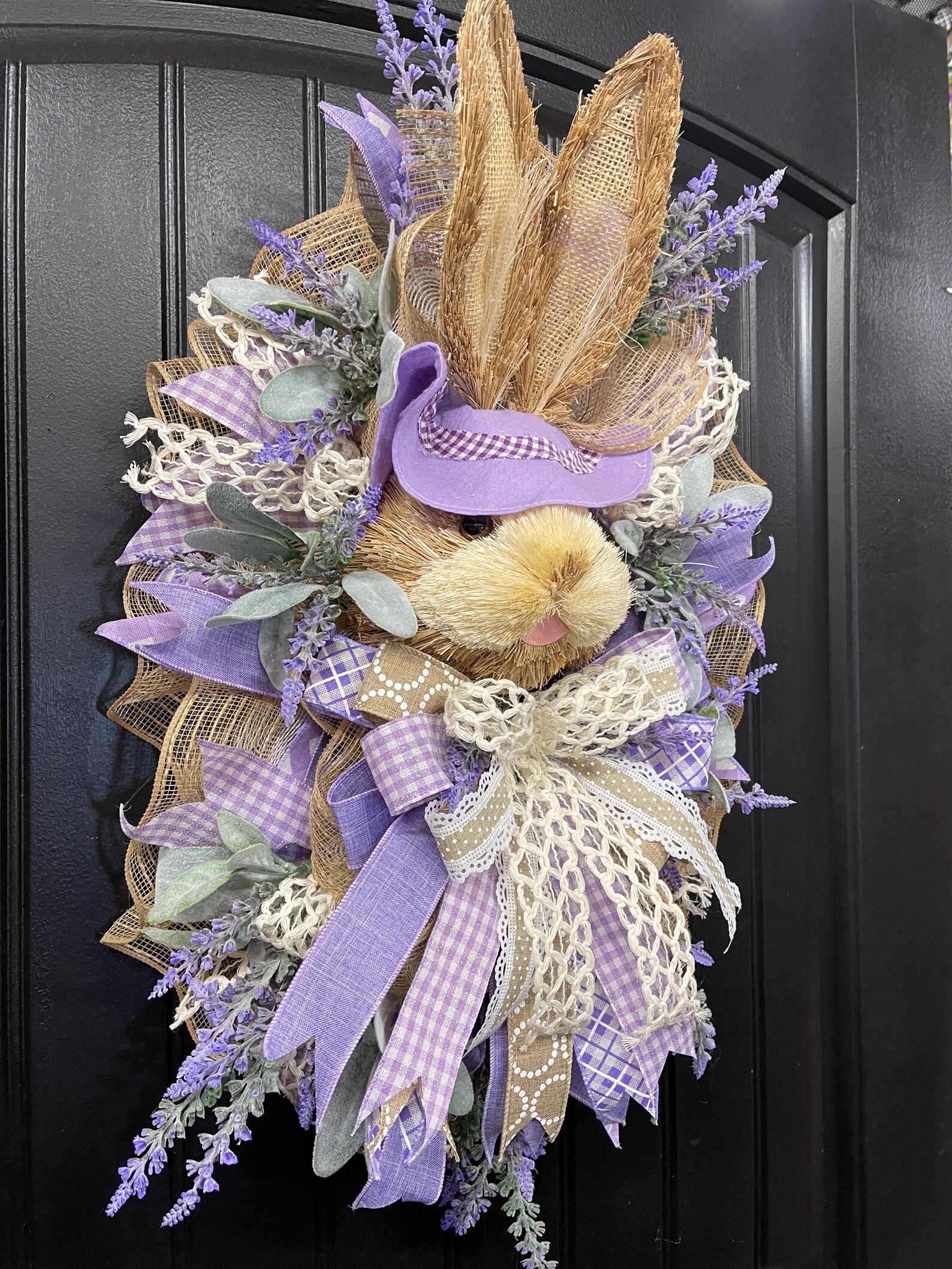Lavender Spring Bunny Swag, Easter Rabbit Floral Wreath, Holiday Front ...