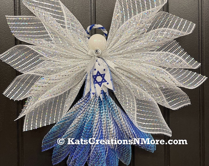 Hanukkah Angel Tree Topper, Star of David Guardian Angel Wreath, Israel ...