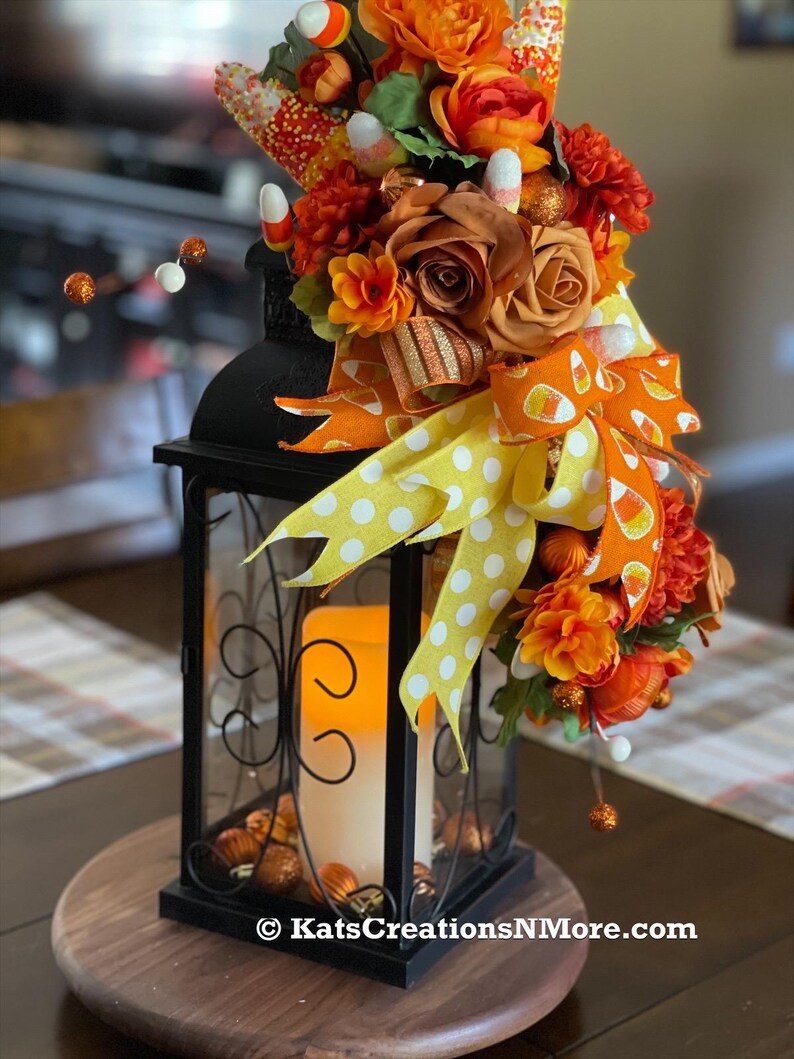 Halloween Candy Corn Lantern Swag, Fall Floral Table Runner, Seasonal ...